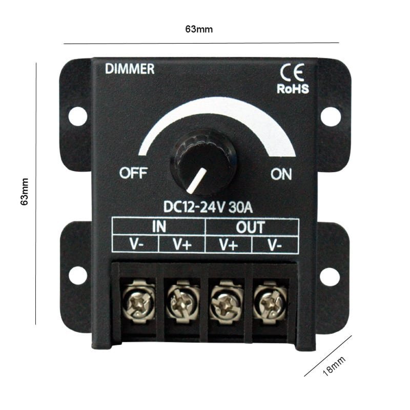 100321 LED Dimmer Μονού Χρώματος 12-24VDC – 360W/720W για Ταινίες LED ...